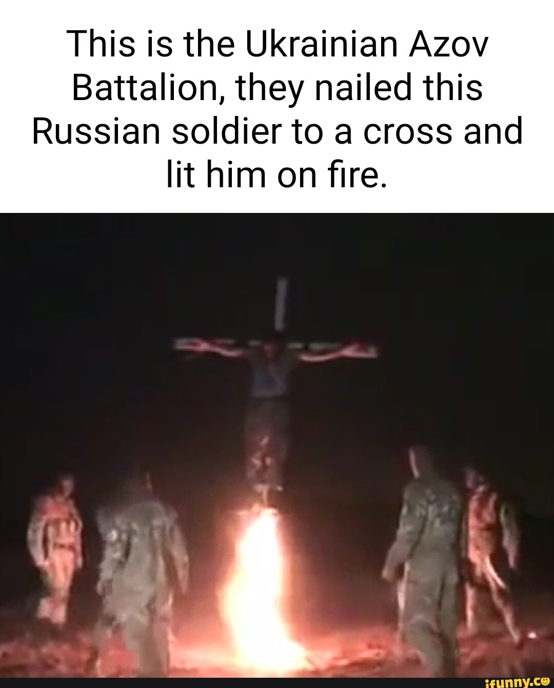 This is the Ukrainian Azov Battalion, they nailed this Russian soldier ...