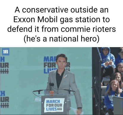 A conservative outside an Exxon Mobil gas station to defend it from ...