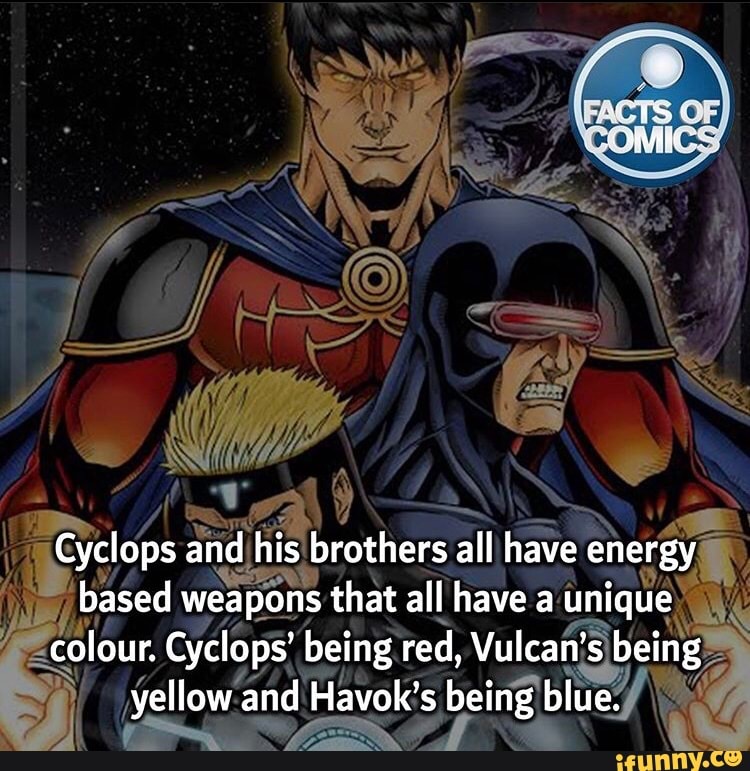 A colour a Lora red, Vulcañs LL ¡yellow: "and Havok's PEE A - iFunny