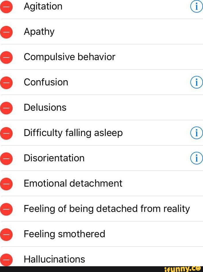 Agitation Apathy Compulsive behavior Confusion Delusions Difficulty ...
