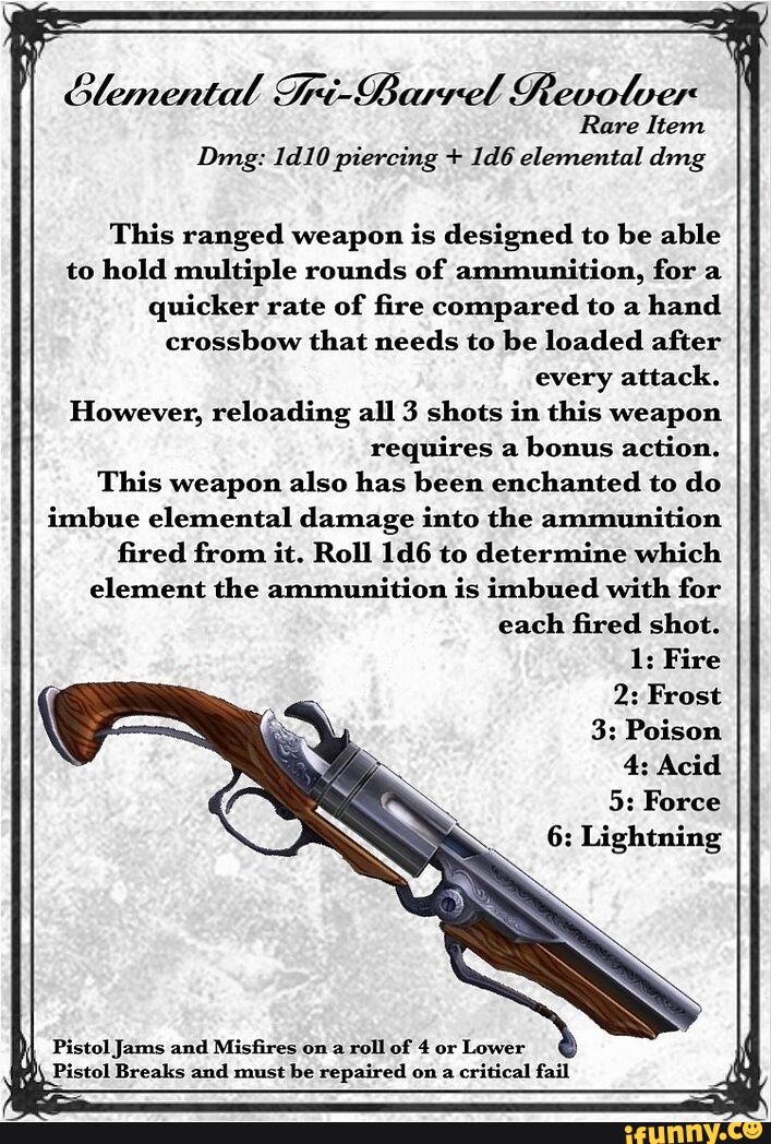 Elemental -Barrel Revolver This ranged weapon is designed to be able to ...
