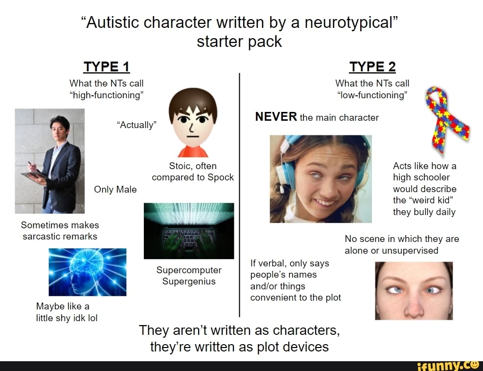 "Autistic character written by a neurotypical" starter pack TYPE 1 TYPE ...