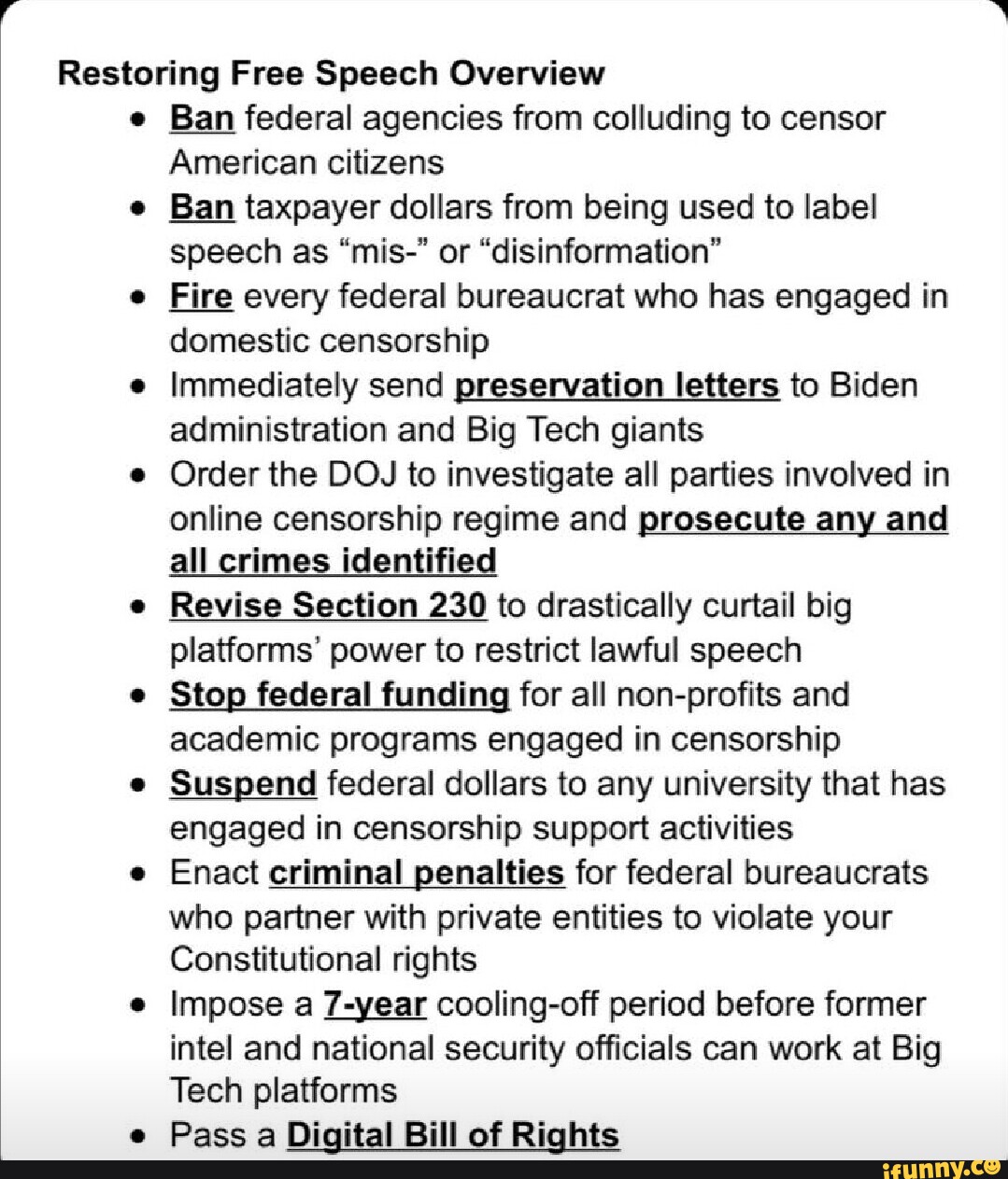 Restoring Free Speech Overview Ban federal agencies from colluding to ...