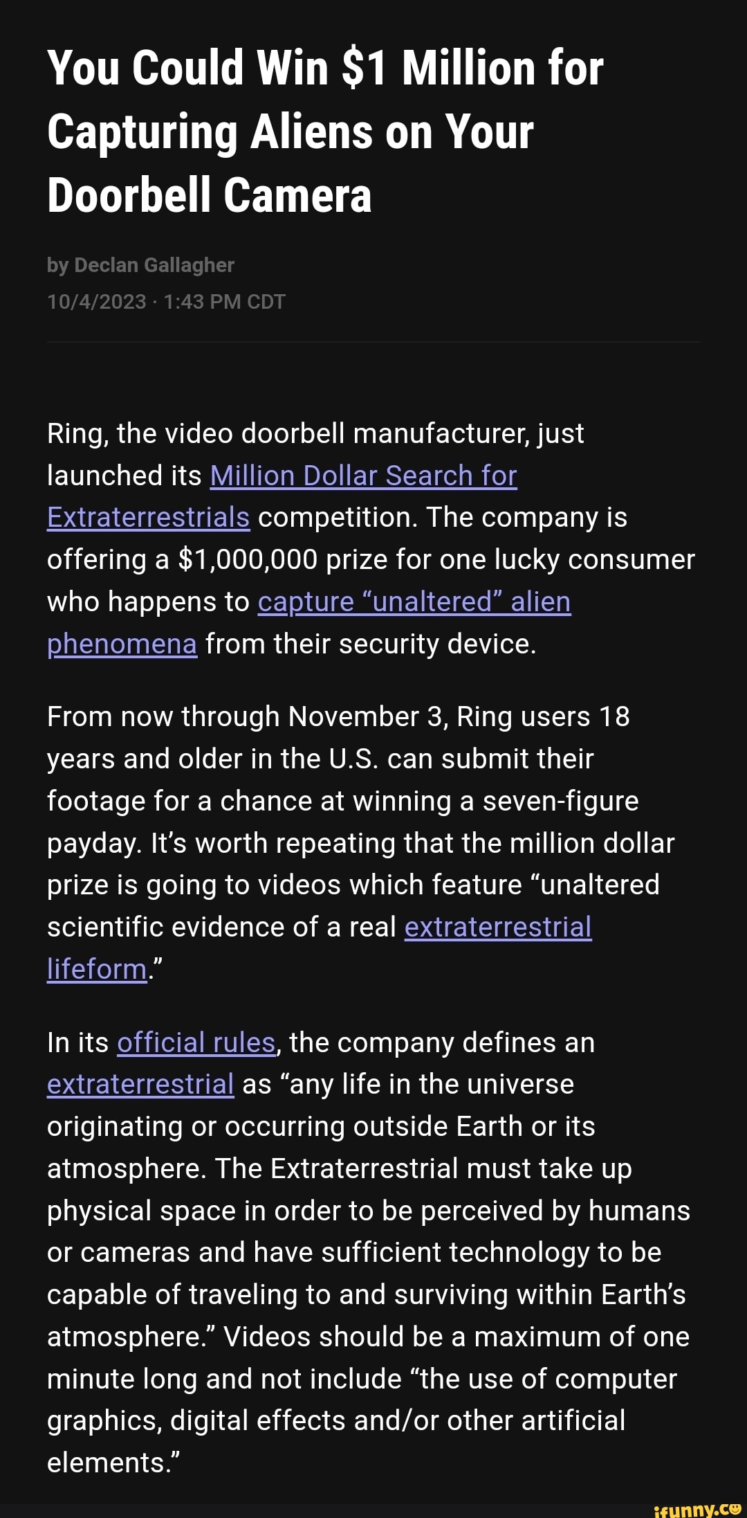 You Could Win $1 Million for Capturing Aliens on Your Doorbell Camera ...