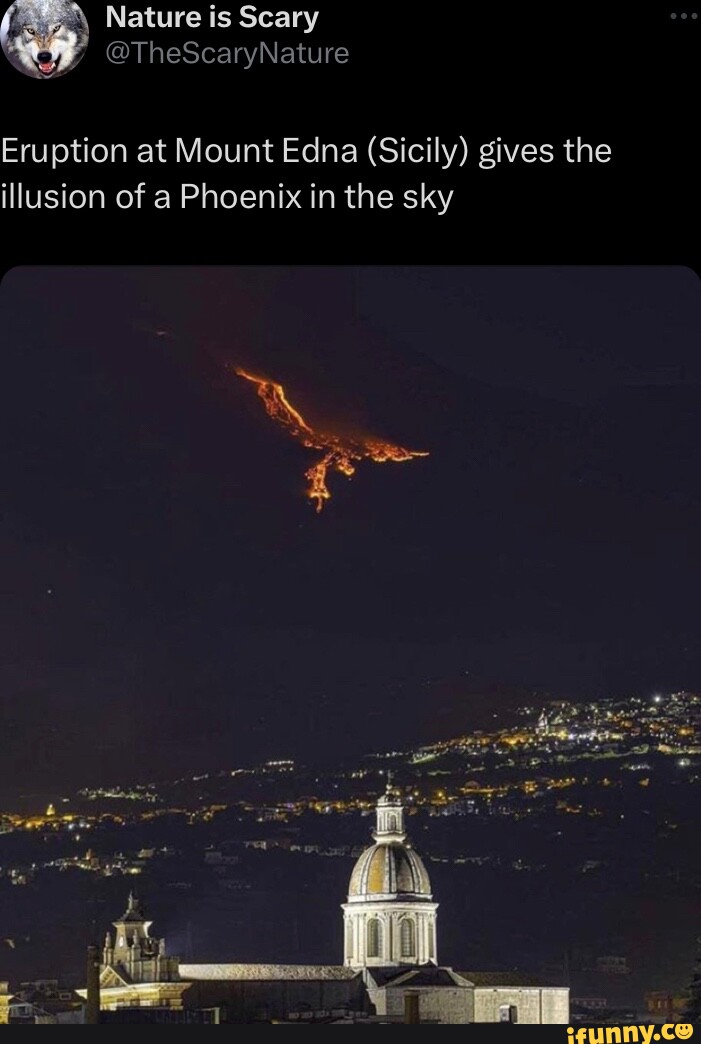 Eruption at Mount Edna (Sicily) gives the illusion of a Phoenix in the ...