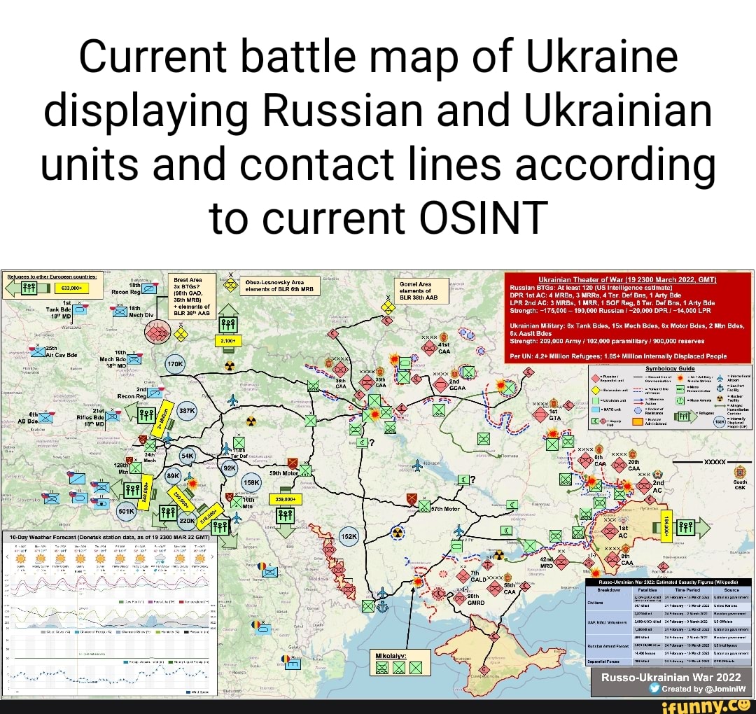 Current battle map of Ukraine displaying Russian and Ukrainian units ...