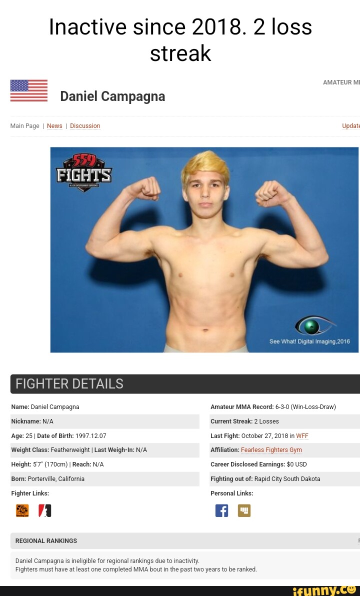 Inactive since 2018. 2 loss streak AMATEUR Mi _ Daniel Campagna FIGHTS ...
