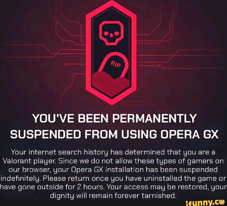 YOU'VE BEEN PERMANENTLY SUSPENDED FROM USING OPERA GX Your internet ...