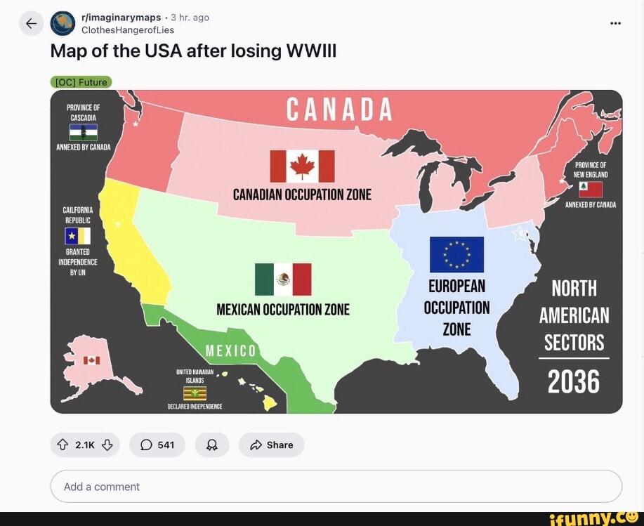 Rfimaginarymaps hr. Map of the USA after losing WWIII Future) CANADA ...