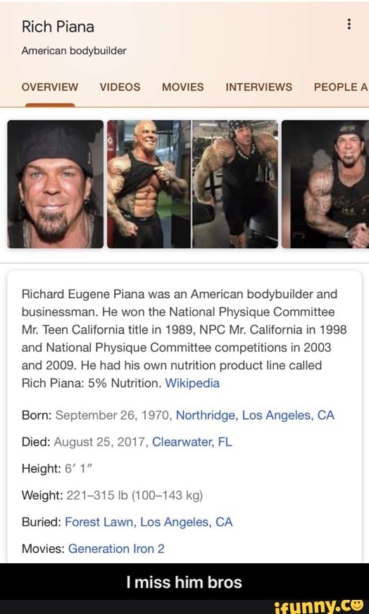 Rich Piana American bodybuilder OVERVIEW VIDEOS MOVIES INTERVIEWS ...