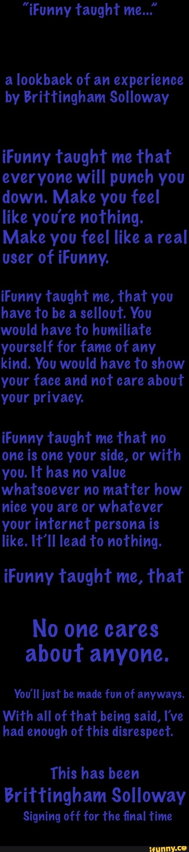 "Funny taught me..." a lookback of an experience by Brittingham ...