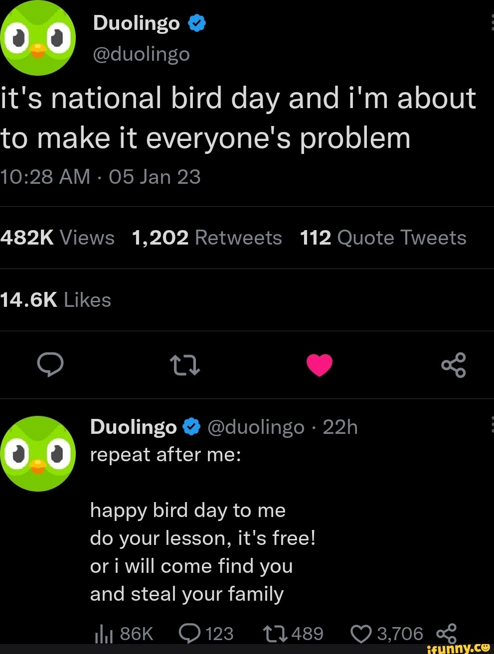 Duolingo @ @duolingo it's national bird day and i'm about to make it ...