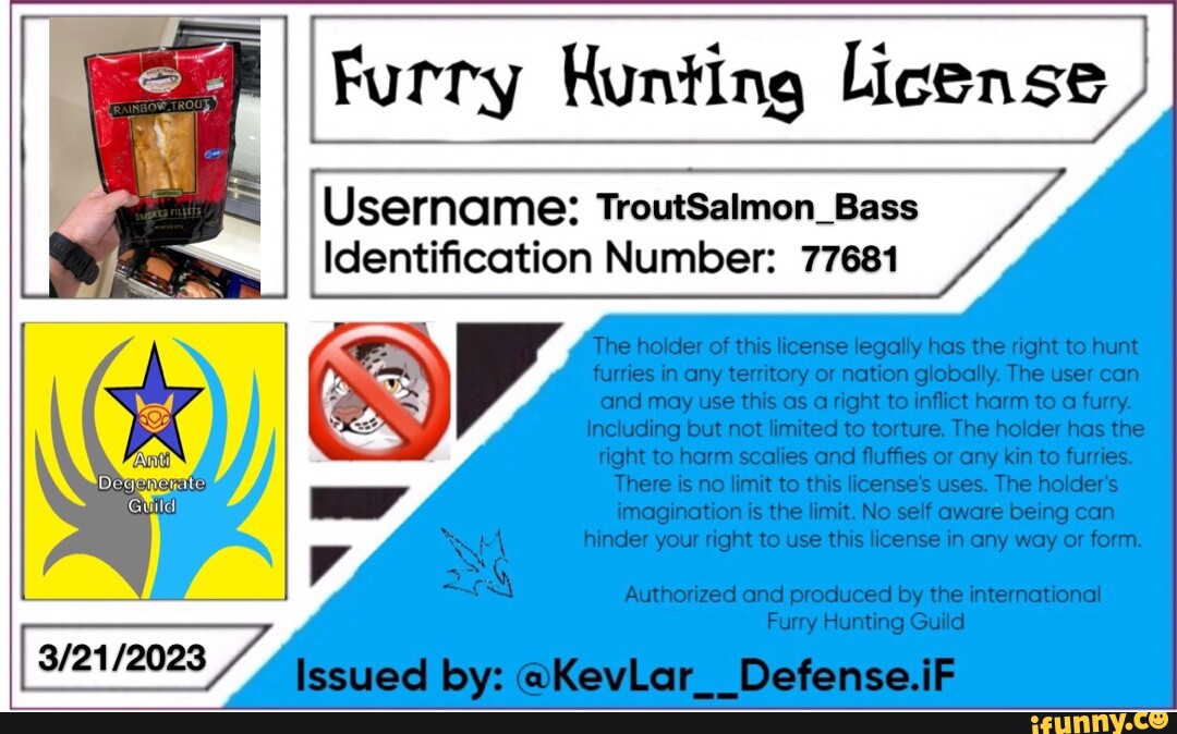 Furry Hunting License troutSaimon_Bass Identification Number 77681 ...