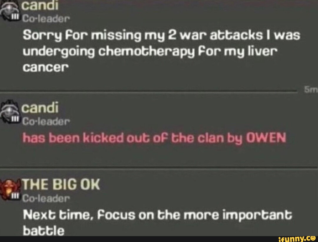 Canal Co-leader Sorry For missing my 2 war attacks I was undergoing ...