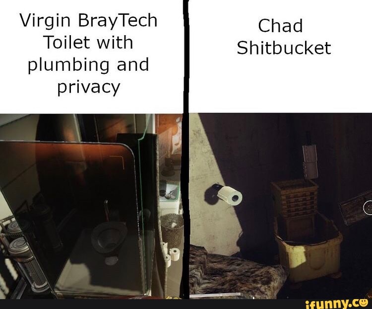 Virgin BrayTech Chad Toilet with Shitbucket plumbing and privacy - iFunny
