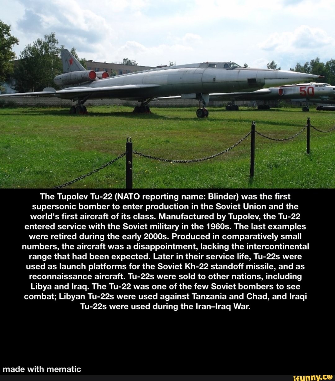 The Tupolev Tu-22 (NATO reporting name: Blinder) was the first ...