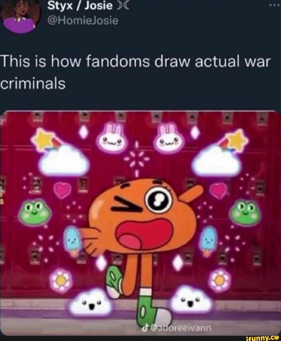 Styx Josie DC @Hon elos'e This is how fancoms draw actual war criminals ...