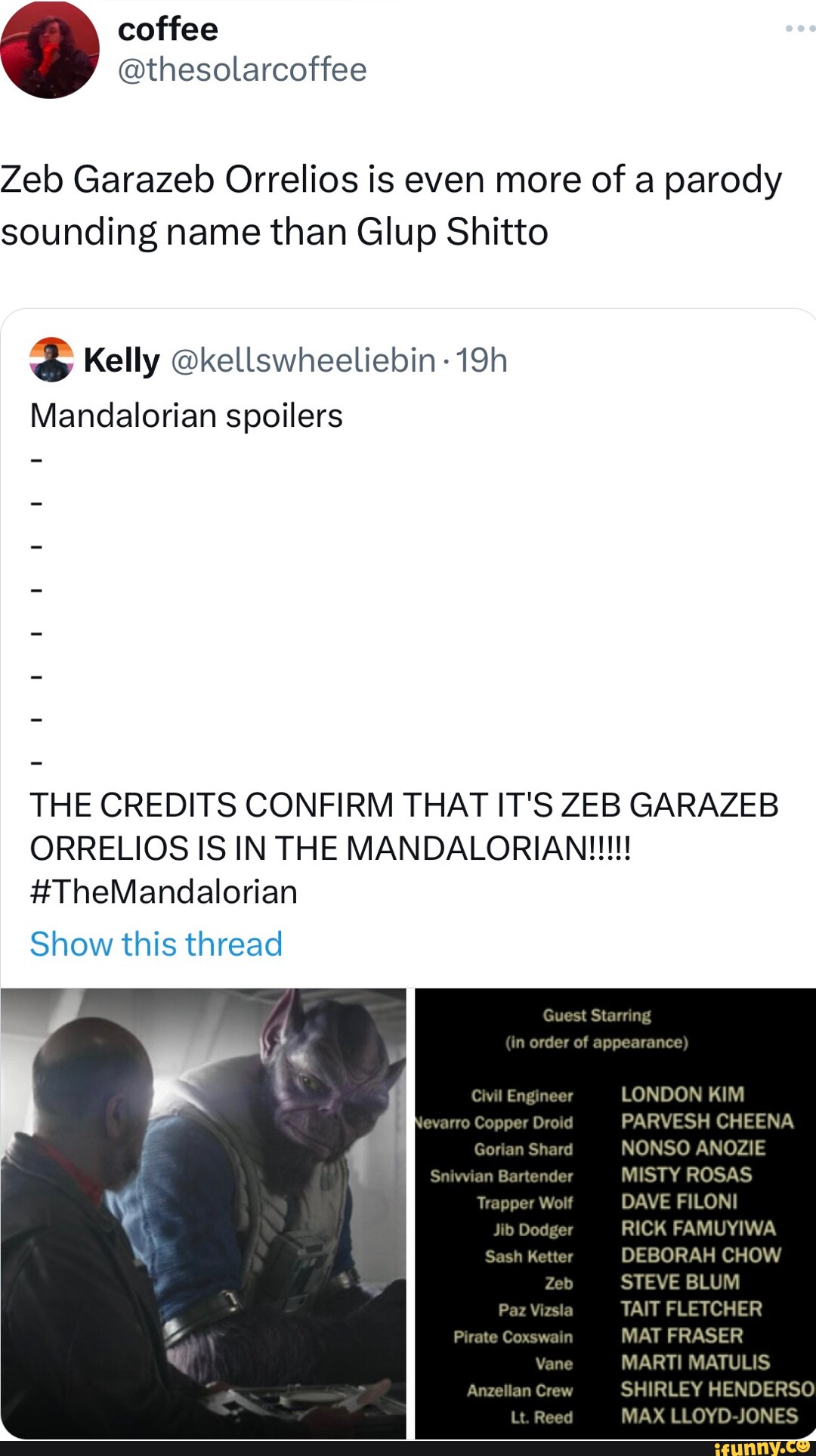 Zeb Garazel Orrelios is even more of a parody sounding name than Glup ...