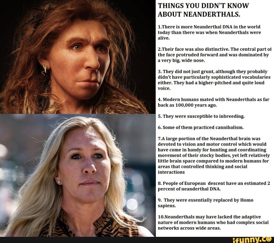 THINGS YOU DIDN'T KNOW ABOUT NEANDERTHALS. There is more Neanderthal DNA in the world today than ...