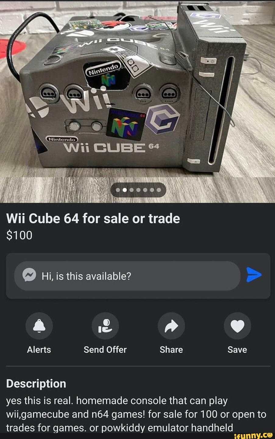 Wii CUBE Wii Cube 64 for sale or trade $100 Hi, is this available ...