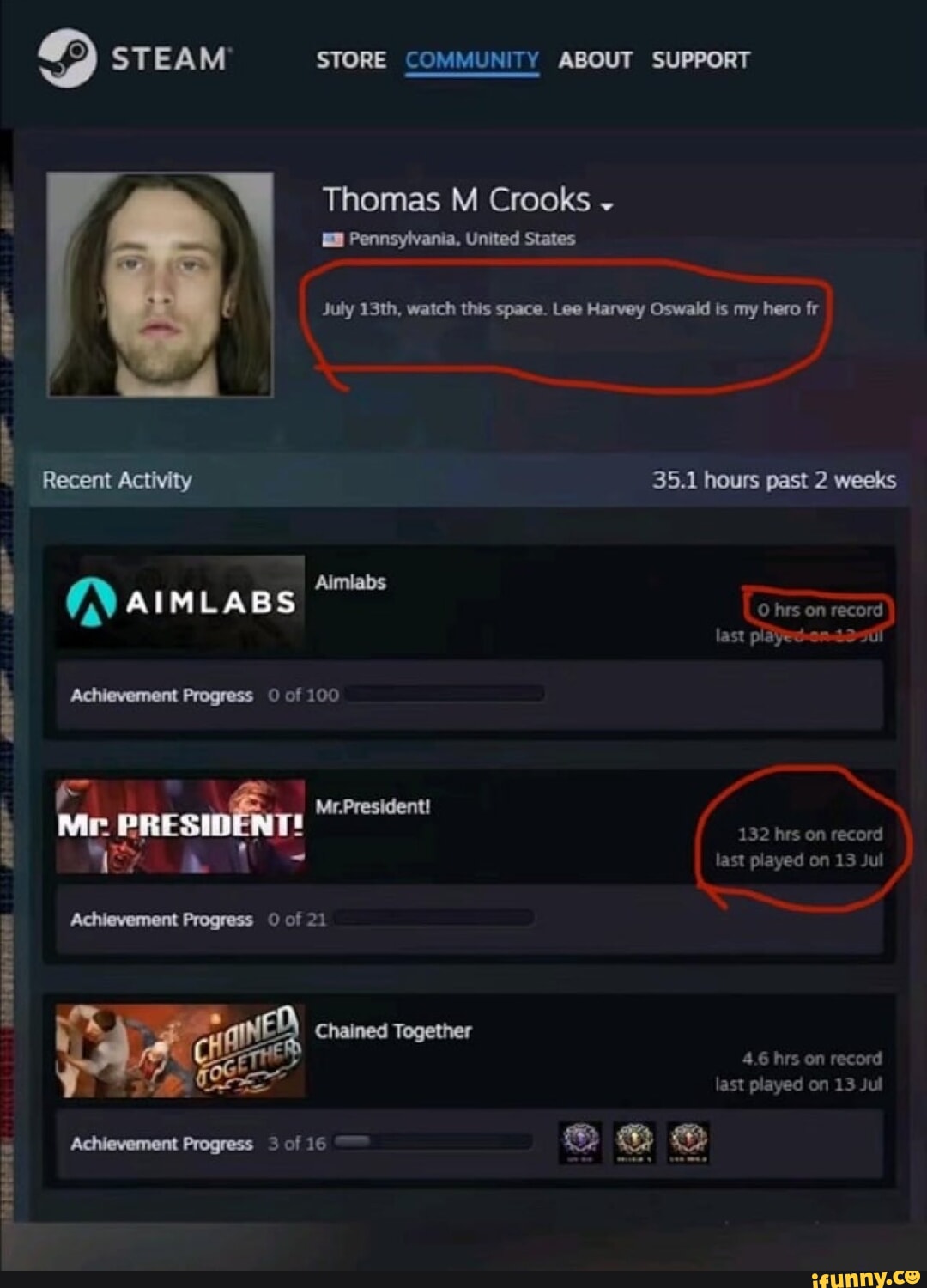 STEAM STORE COMMUNITY ABOUT SUPPORT Thomas M Crooks ~ Pennsylvania ...