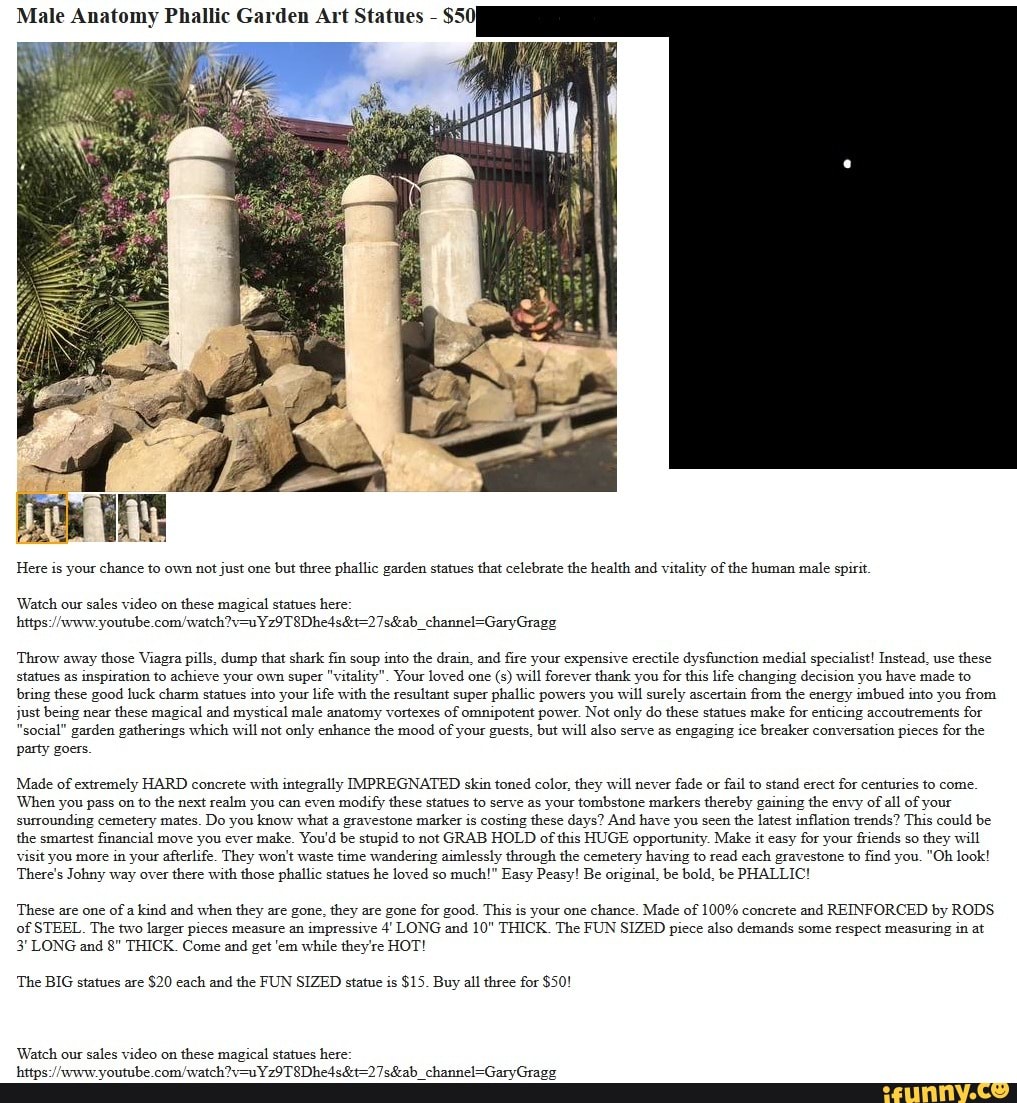Male Anatomy Phallic Garden Art Statues - $50] Here is your chance to ...