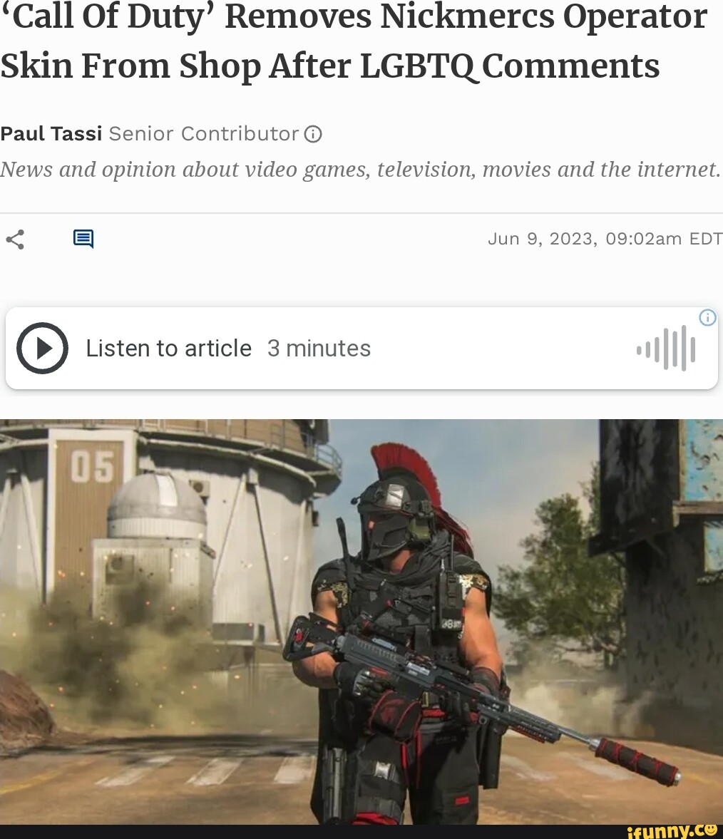 Call Of Duty' Removes Nickmercs Operator Skin From Shop After LGBTQ ...