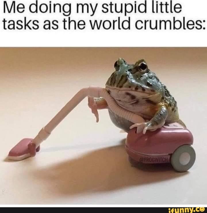 Meme Dump - Me doing my stupid little tasks as the world crumbles: - iFunny