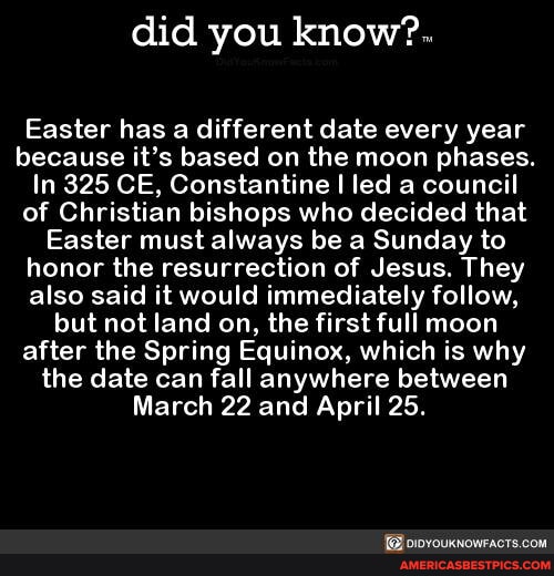 Did you know?.. Easter has a different date every year because it's ...