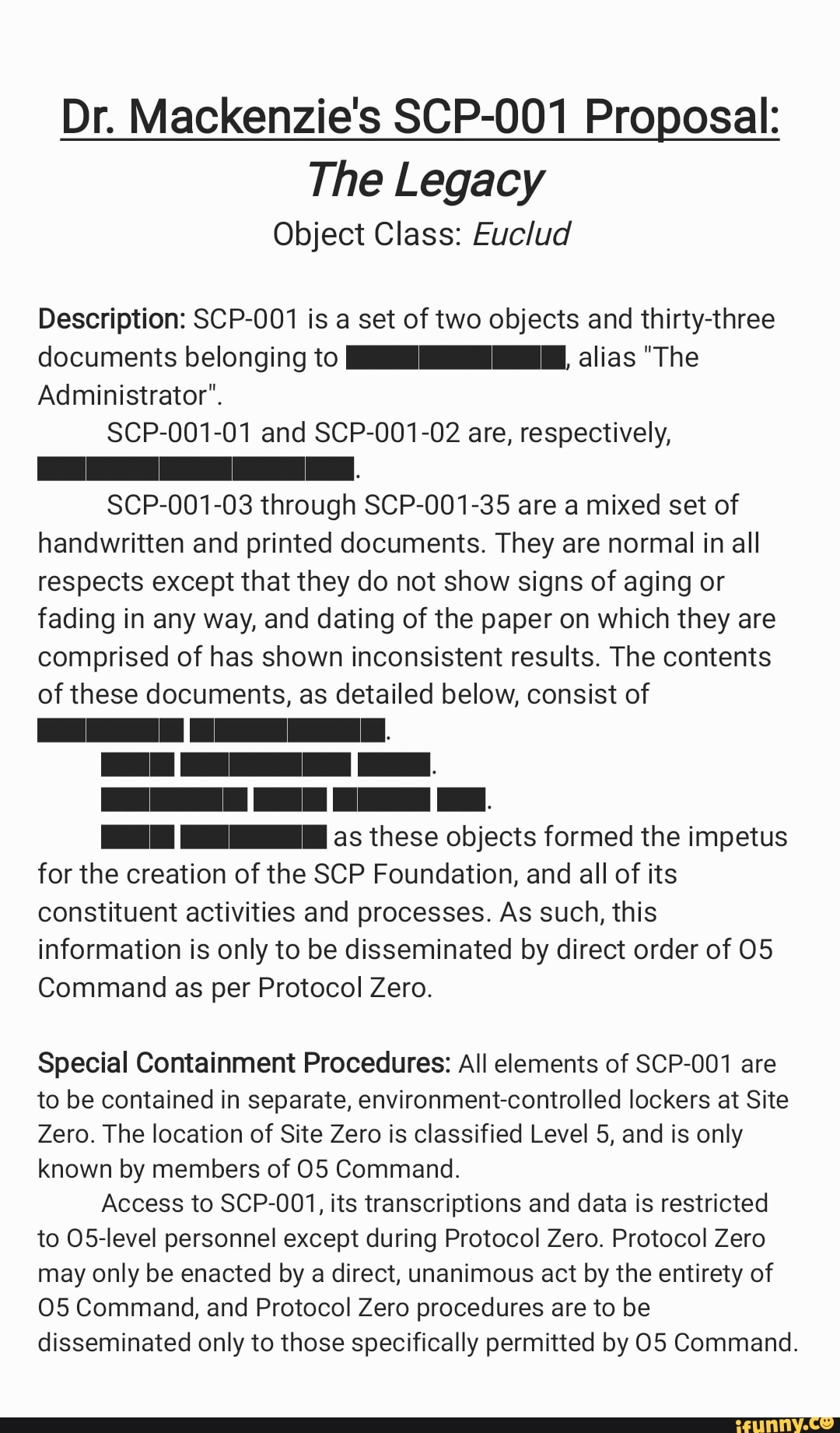 Dr. Mackenzie's SCP-001 Proposal: The Legacy Object Class: Euclud ...