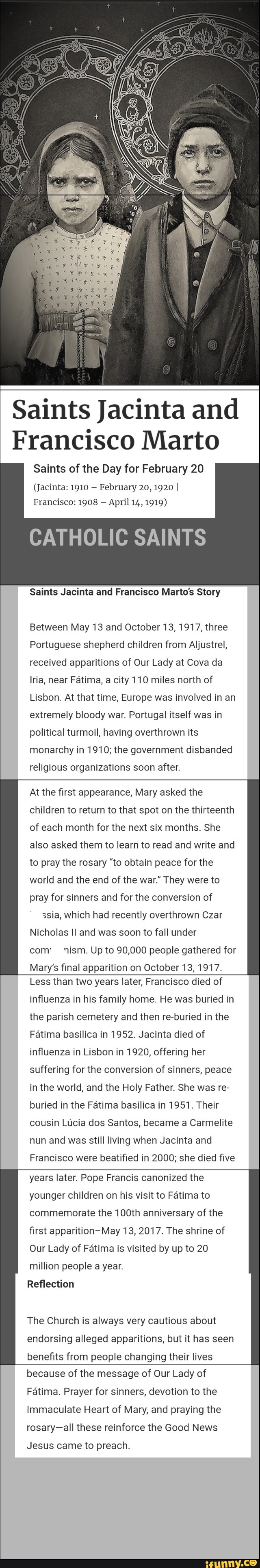 Saints Jacinta and Francisco Marto Saints of the Day for February 20 ...