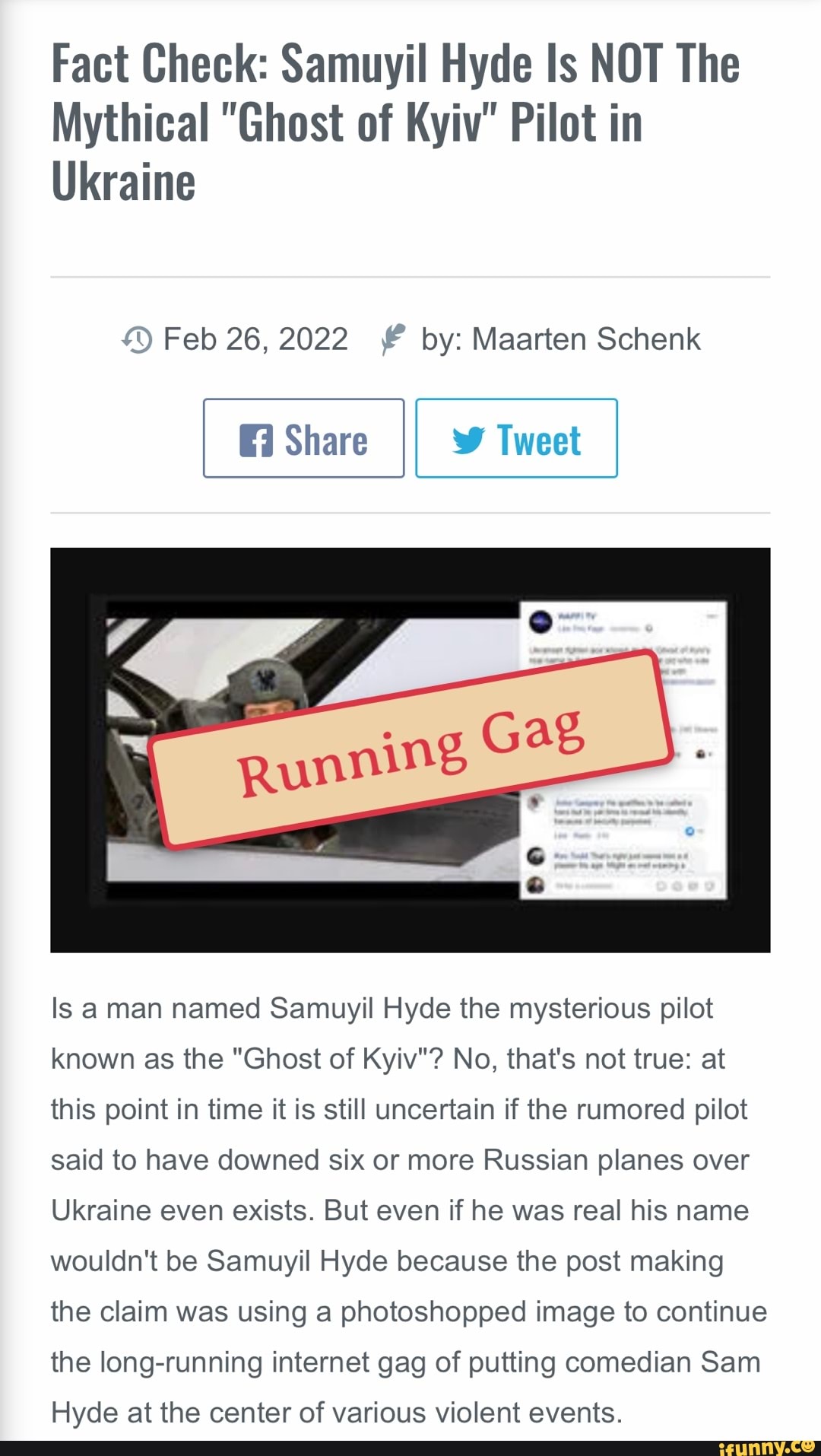 Fact Check: Samuyil Hyde Is NOT The Mythical "Ghost of Kyiv" Pilot in ...