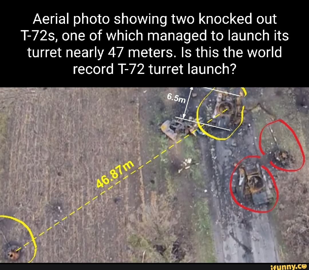 Aerial photo showing two knocked out T-72s, one of which managed to ...