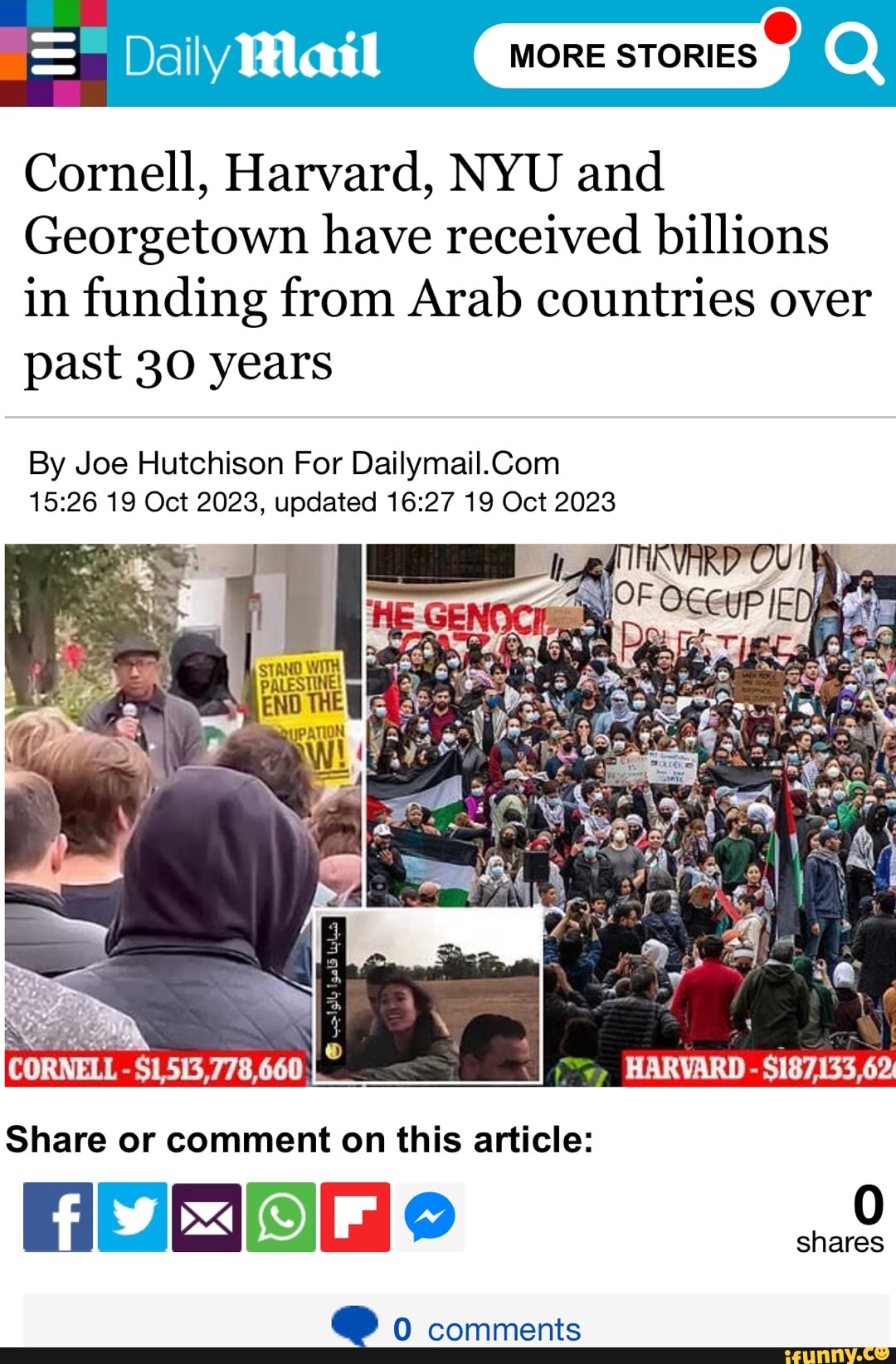 Daily Mail MORE STORIES Q Cornell, Harvard, NYU and Georgetown have received billions in funding ...