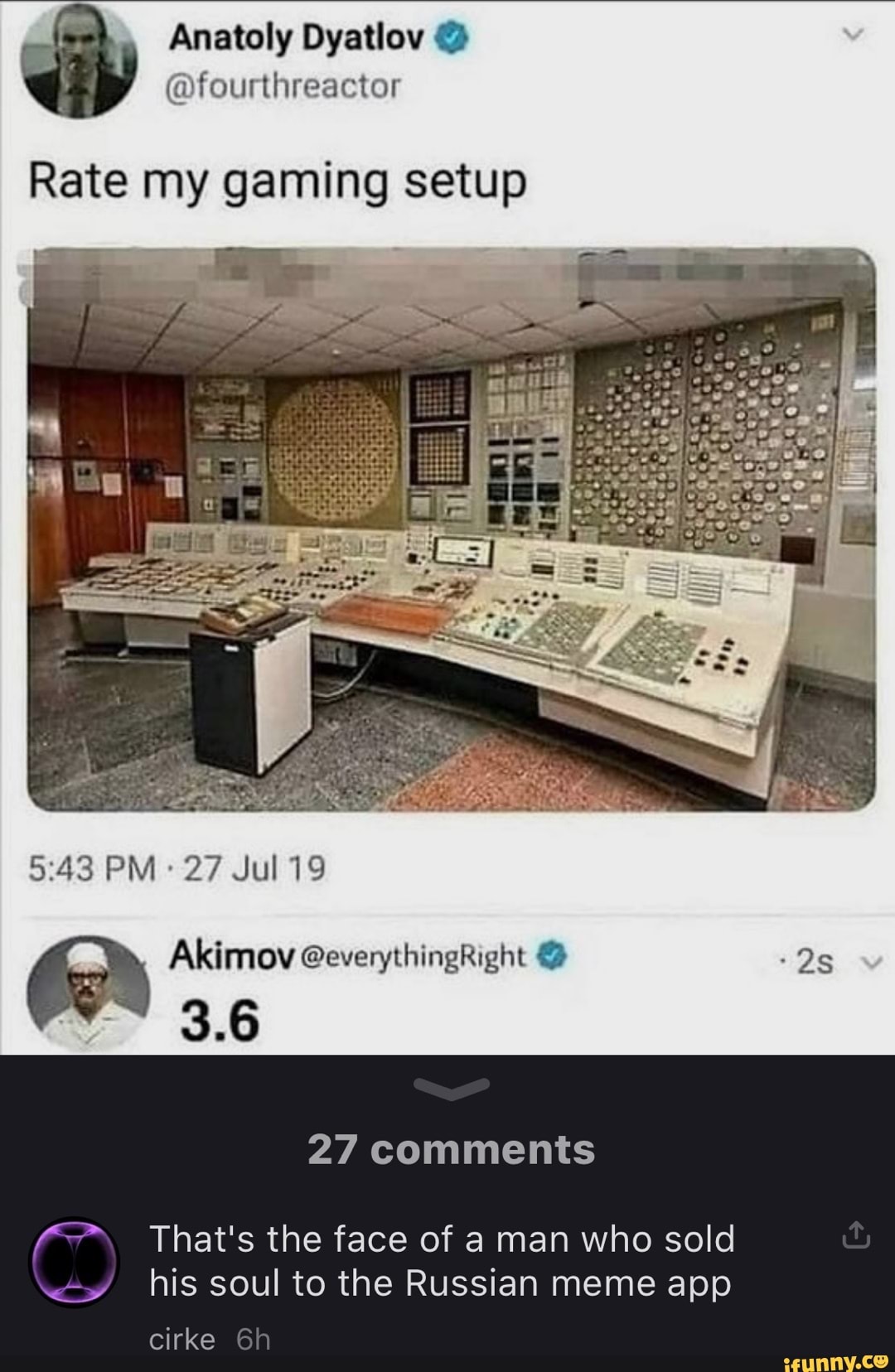 Anatoly Dyatlov fourthreactor Rate my gaming setup PM 27 Jul 19 3.6 ...