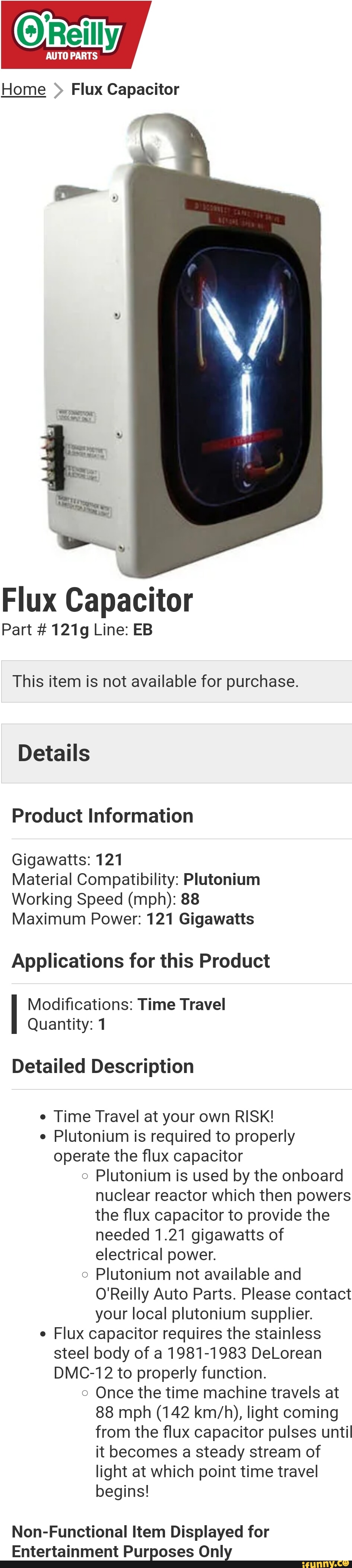 AUTO PARTS Home Flux Capacitor Flux Capacitor Part # 121g Line: EB This ...