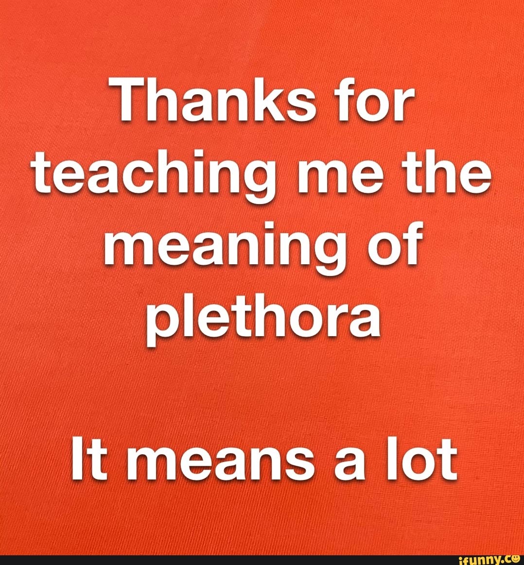 Thanks for teaching me the meaning of plethora It means a lot - iFunny