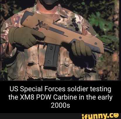 US Special Forces soldier testing the XM& PDW Carbine in the early ...