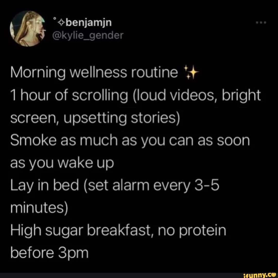 @kylie_gender Morning wellness routine 1 hour of scrolling (loud videos, bright screen ...