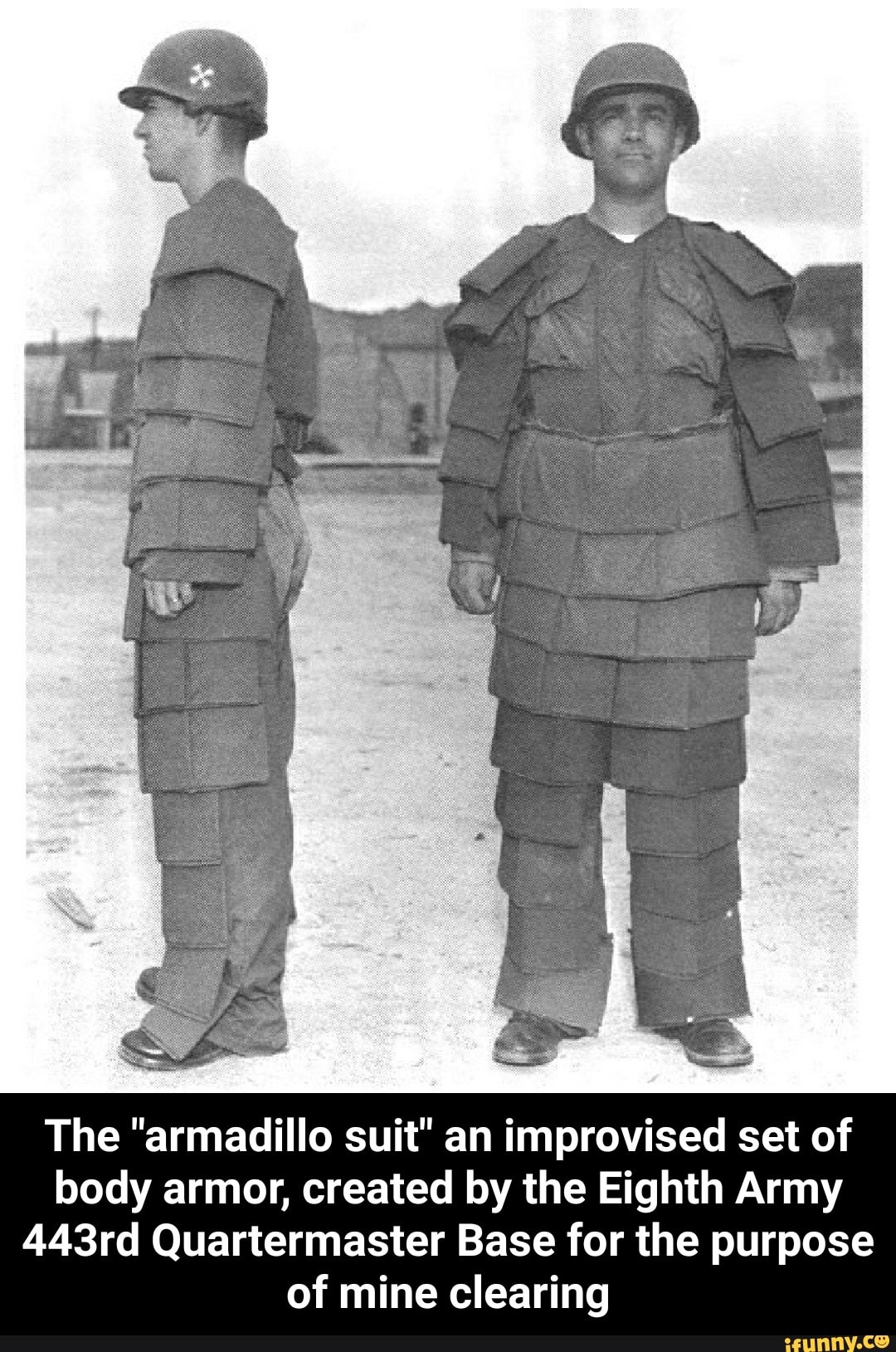 The "armadillo suit" an improvised set of body armor, created by the ...
