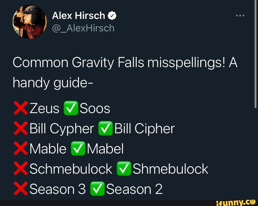 MO Alex Hirsch @ @_AlexHirsch Common Gravity Falls misspellings! A ...