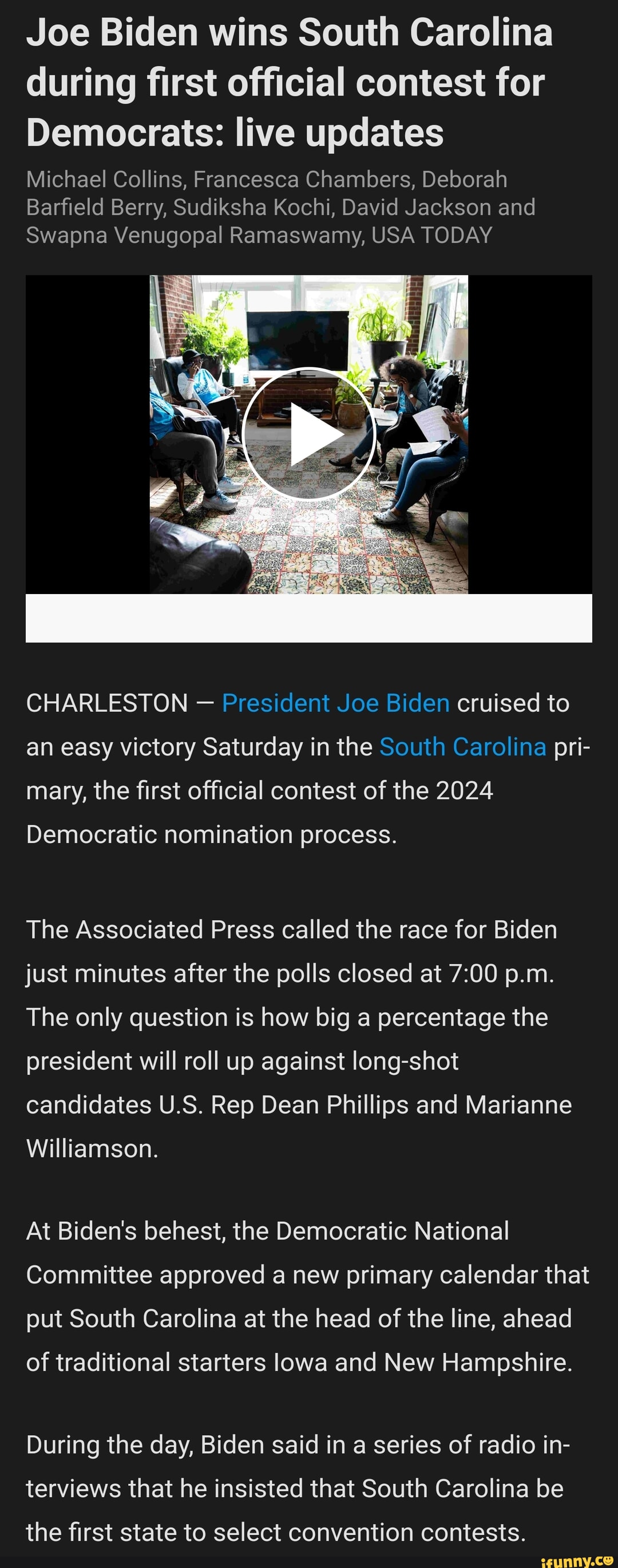 Joe Biden wins South Carolina during first official contest for ...