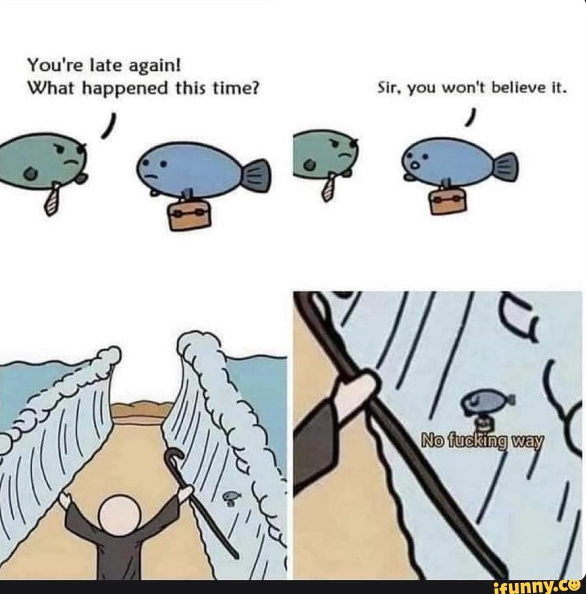 You're late again! What happened this time? Sir, you won't believe it ...