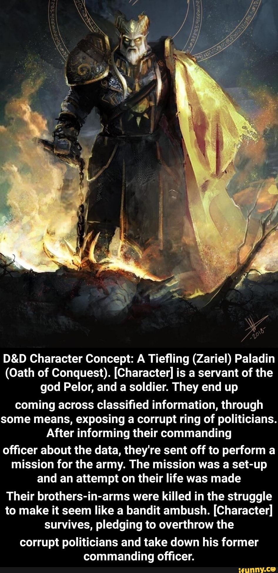 D&D Character Concept: A Tieﬂing (Zariel) Paladin (Oath of Conquest ...