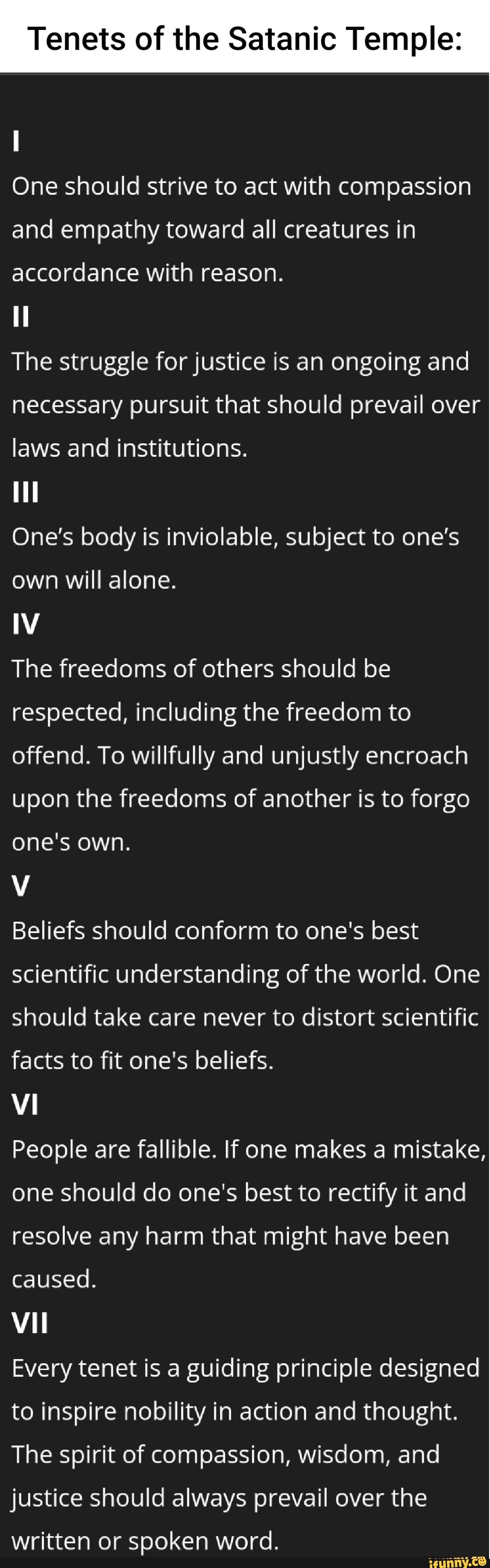 Tenets of the Satanic Temple: One should strive to act with compassion ...