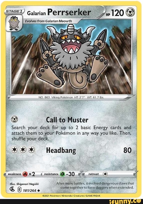 Galarian Perrserker Evolves from Galarian Meowth NO. 863, Viking WT. 61 ...