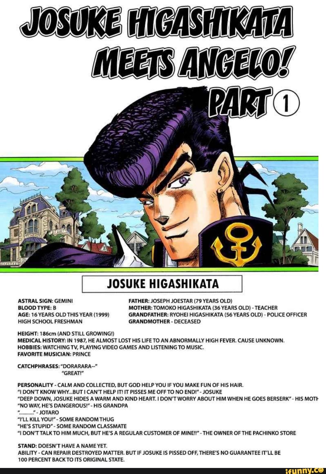 JOSUKE HIGASHIKATA ASTRAL SIGN GEMINI FATHER JOSEPH JOESTAR 79 YEARS josuke-higashikata-astral-sign-gemini-father-joseph-joestar-79-years