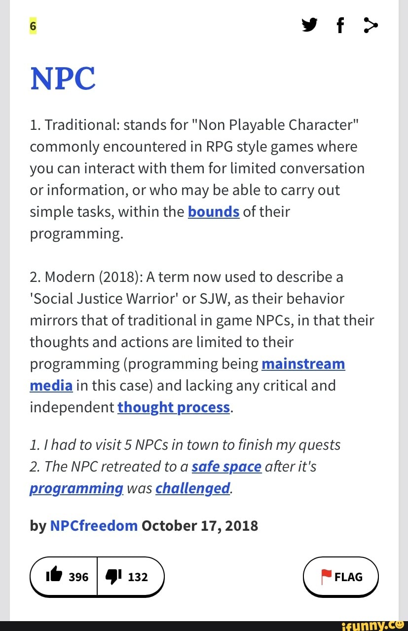 NPC 1. Traditional: stands for "Non Playable Character" commonly ...