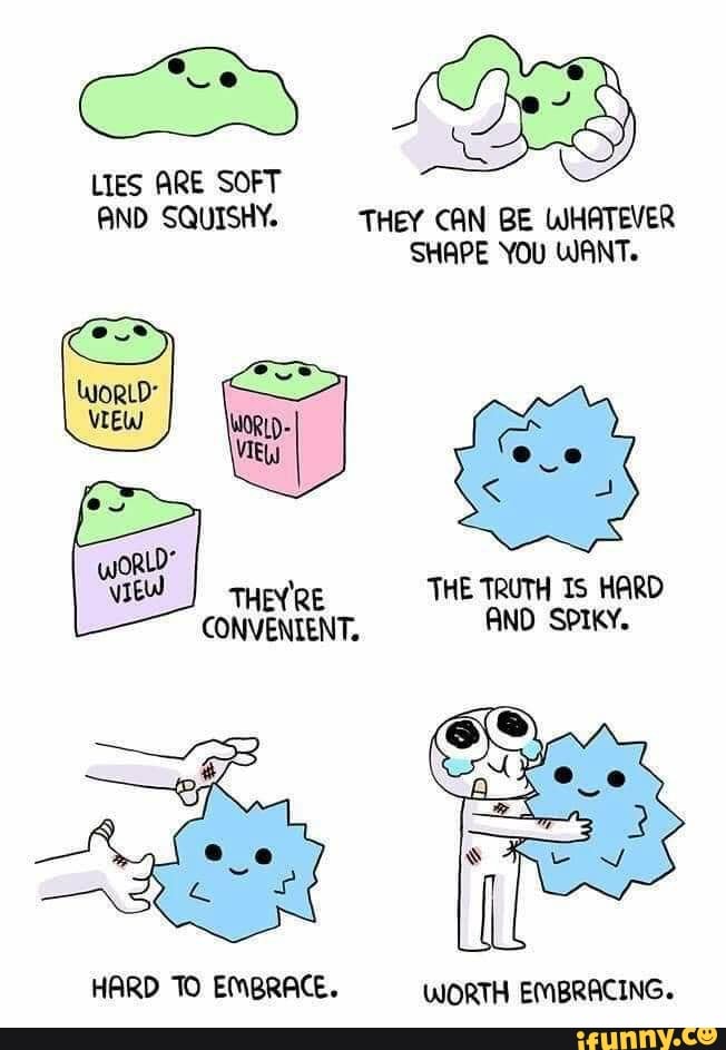 LIES ARE SOFT AND SQUISHY. THEY CAN BE WHATEVER SHAPE YOU WANT. THEY'RE ...