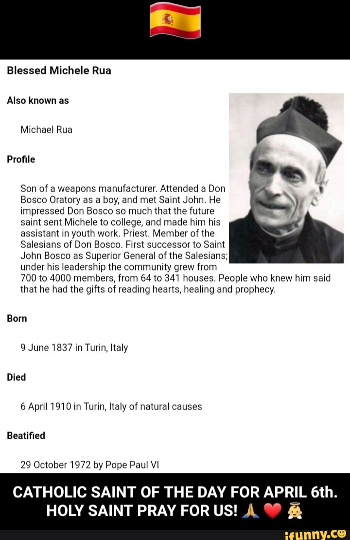 Blessed Michele Rua Also known as Michael Rua Profile Son of a weapons ...